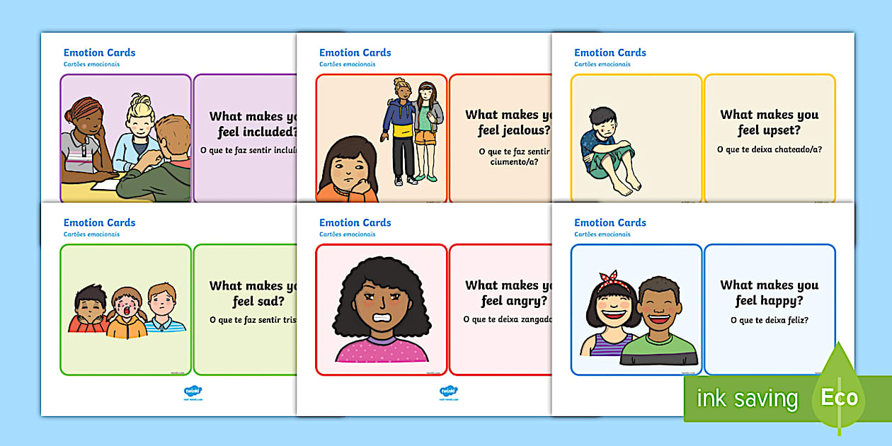 Emotion Cards English/Portuguese (teacher made) - Twinkl