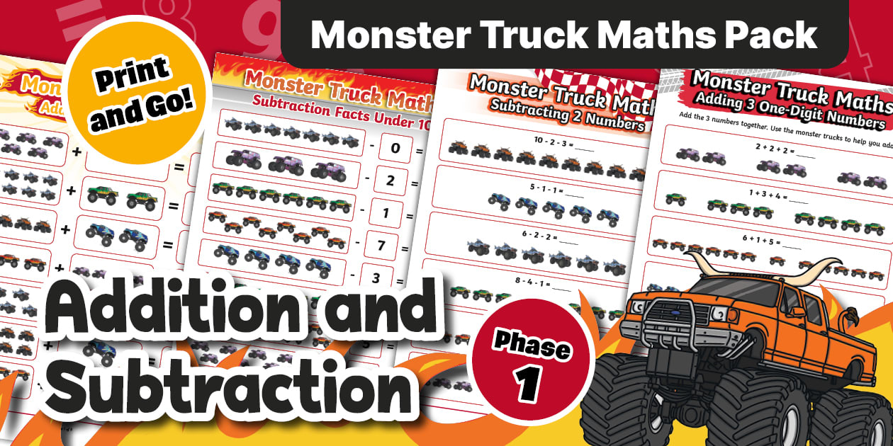 Monster Truck Maths Pack: Addition and Subtraction (Phase 1)