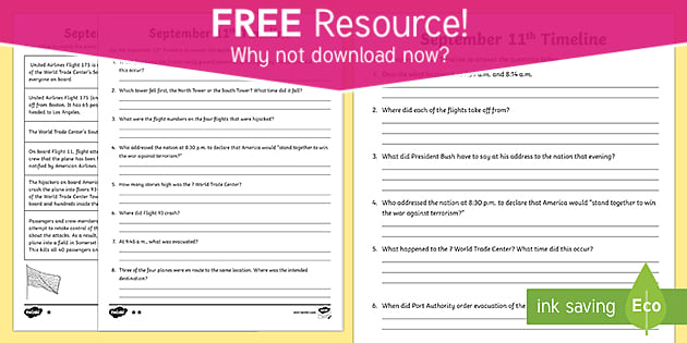 FREE Patriot Day September 11th Differentiated Timeline Activity