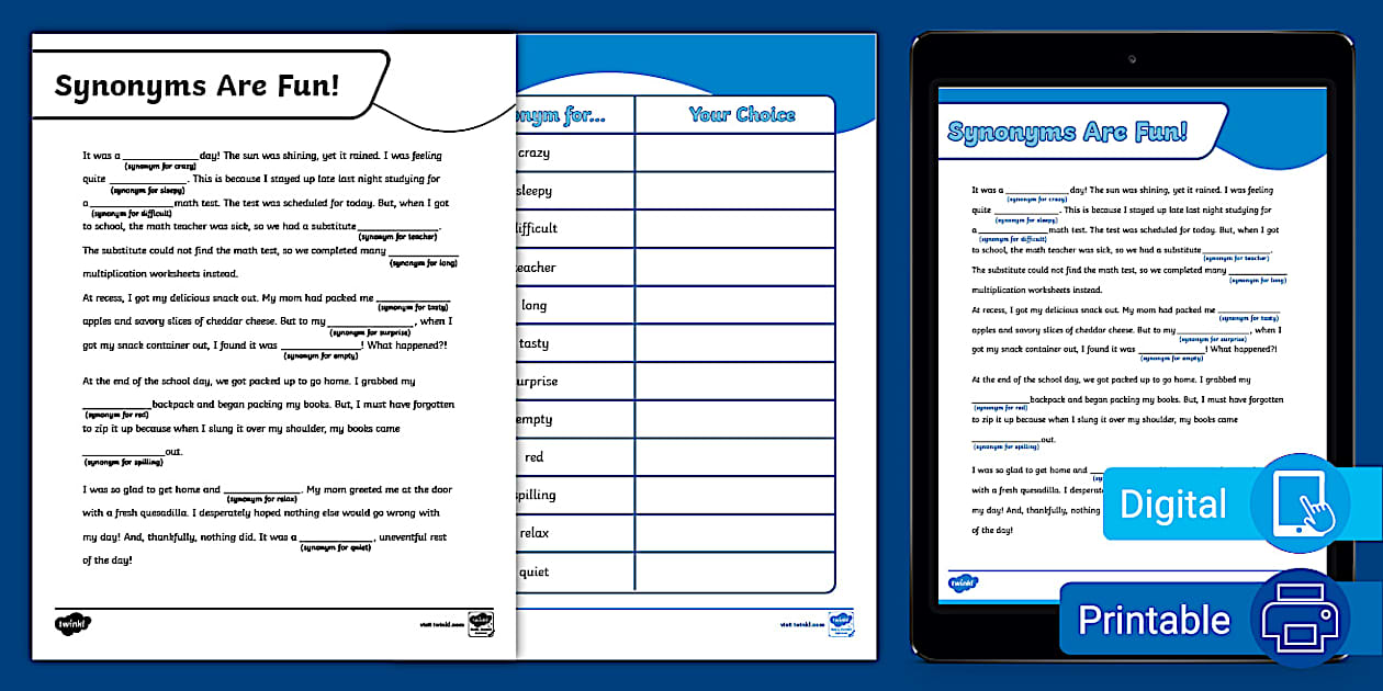 Synonym for Fun | Third Grade Resource | Twinkl USA - Twinkl