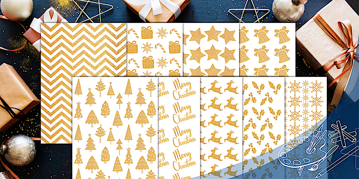 Gold Christmas Pattern Posters Pack | Twinkl Art Gallery