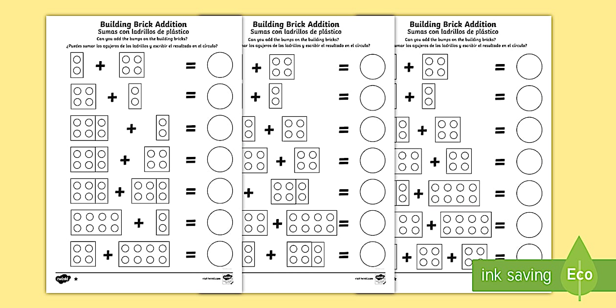 Building Brick Addition Worksheet / Worksheet English/Spanish - EAL ...