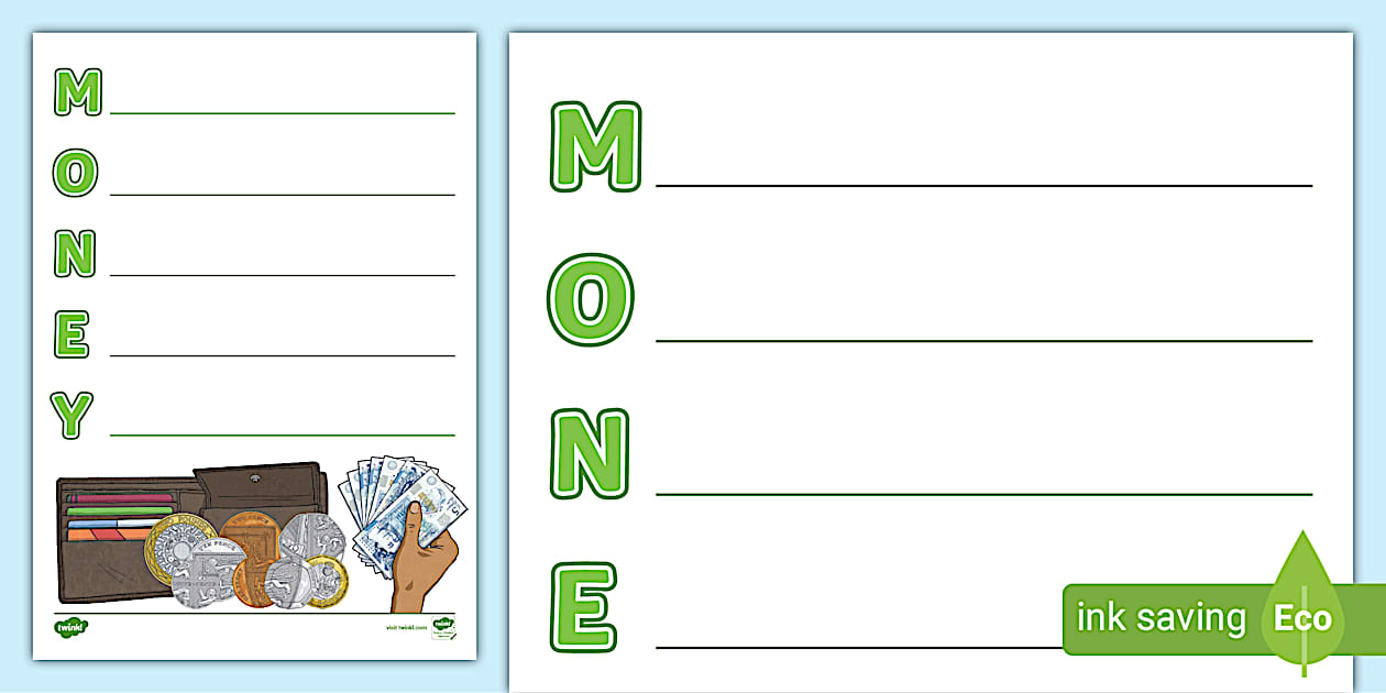 Money Acrostic Poem Template (teacher made) - Twinkl