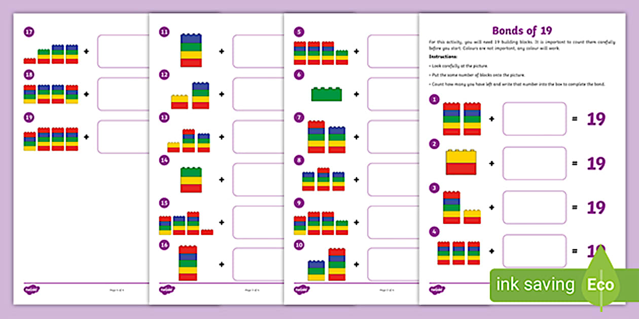 Bonds of 19 – Building Block Activity (teacher made)