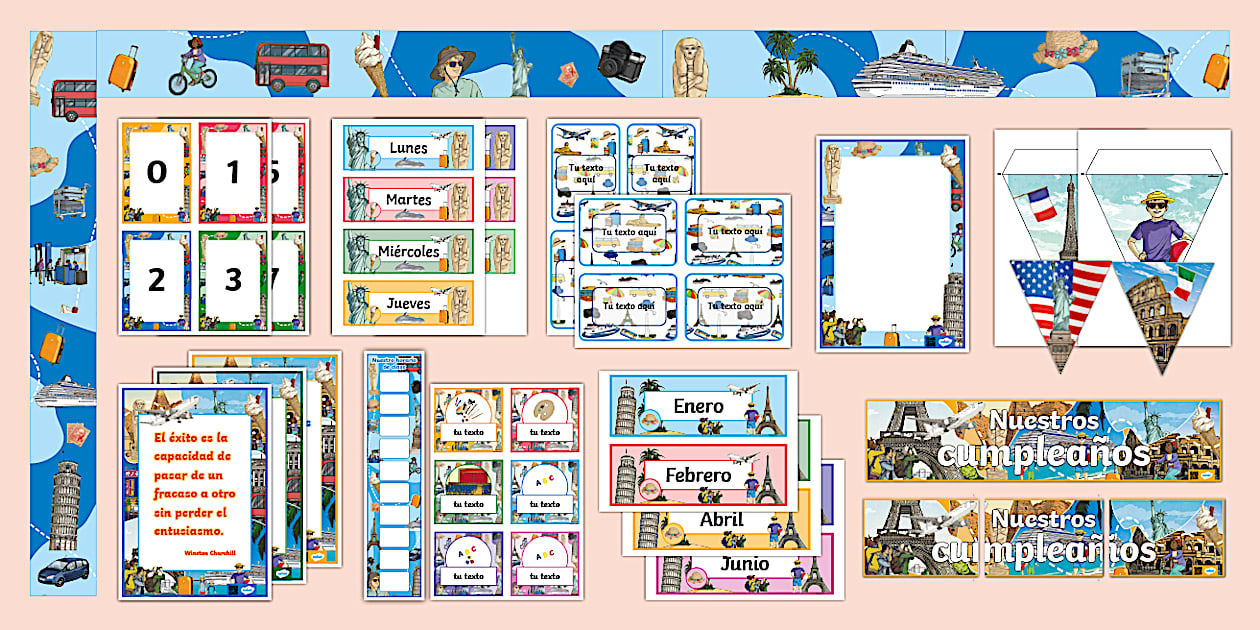 Pack: Decoraciones diseño viaje por el mundo - Twinkl