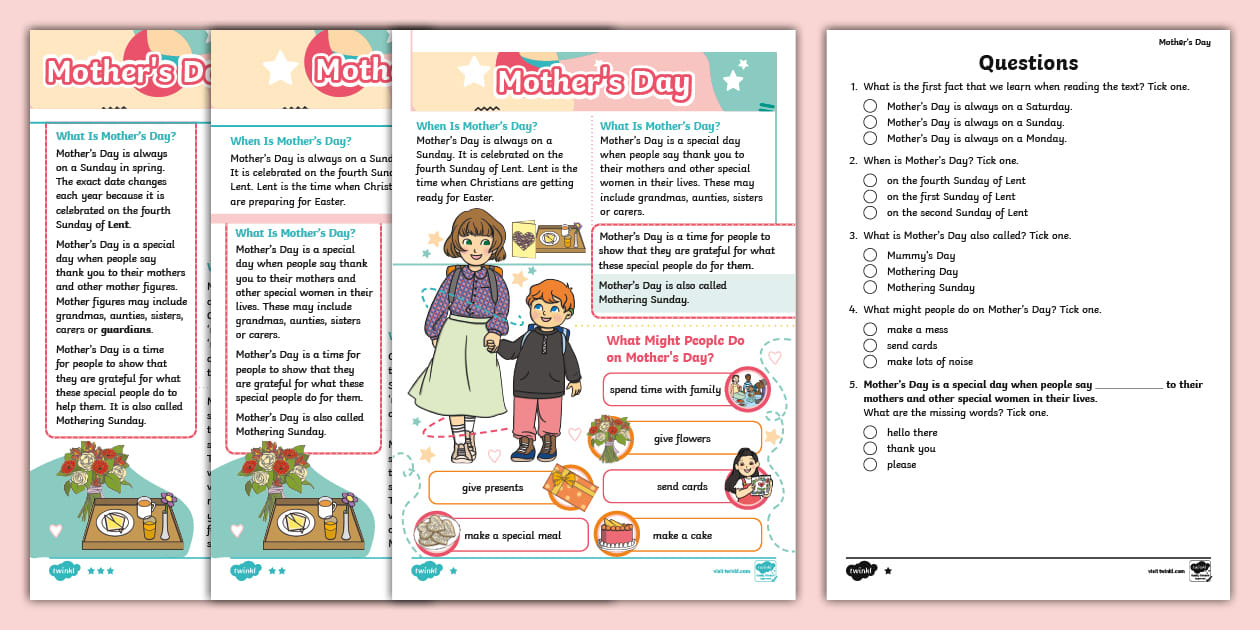 KS1 Mother's Day Differentiated Reading Comprehension Activity