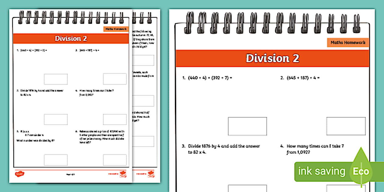 Maths Homework Division 2 (teacher made) - Twinkl