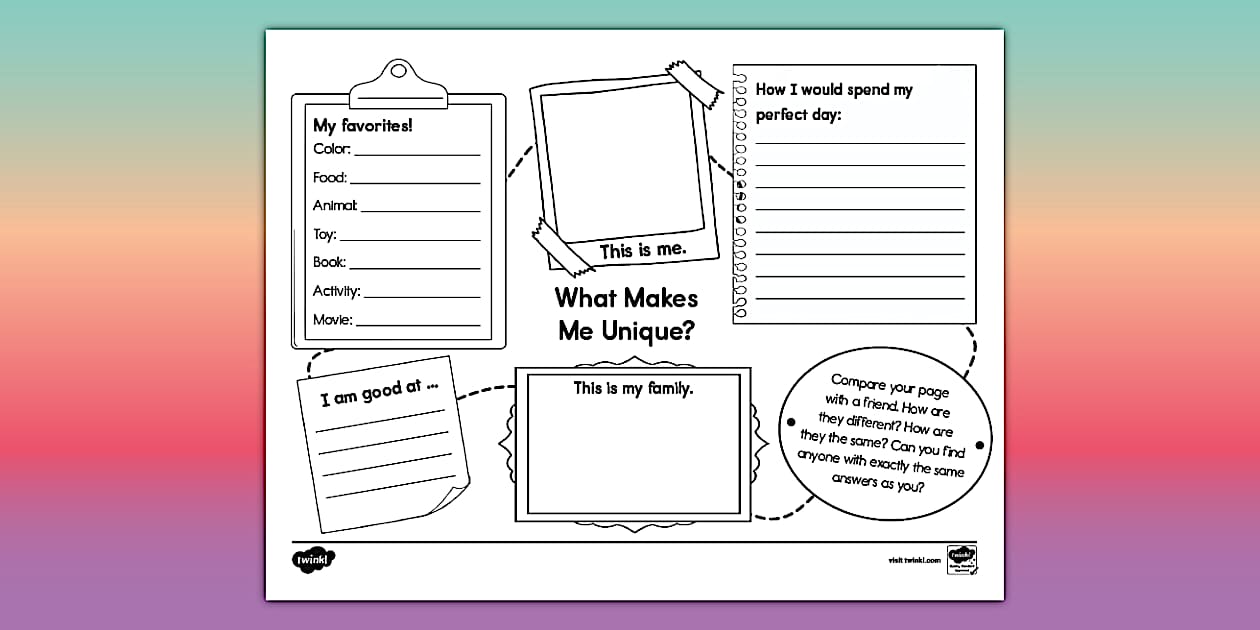 What Makes Me Unique Worksheet for K-2nd Grade