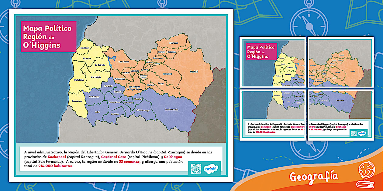 Póster XL: mapa de la región de O'Higgins