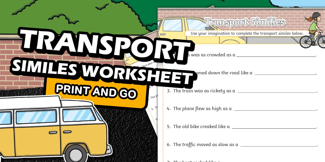 Intermediate Phase Home Language - Transport Similes - Worksheet (CAPS