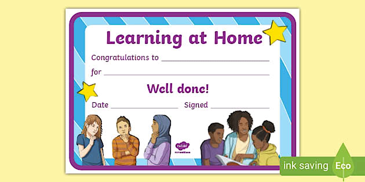 Editable Year 5 Learning at Home Certificate (teacher made)