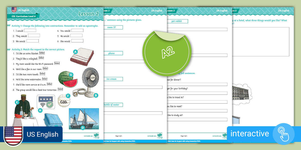ESL Level 6 Lesson 2 Activities (Lehrer gemacht) - Twinkl