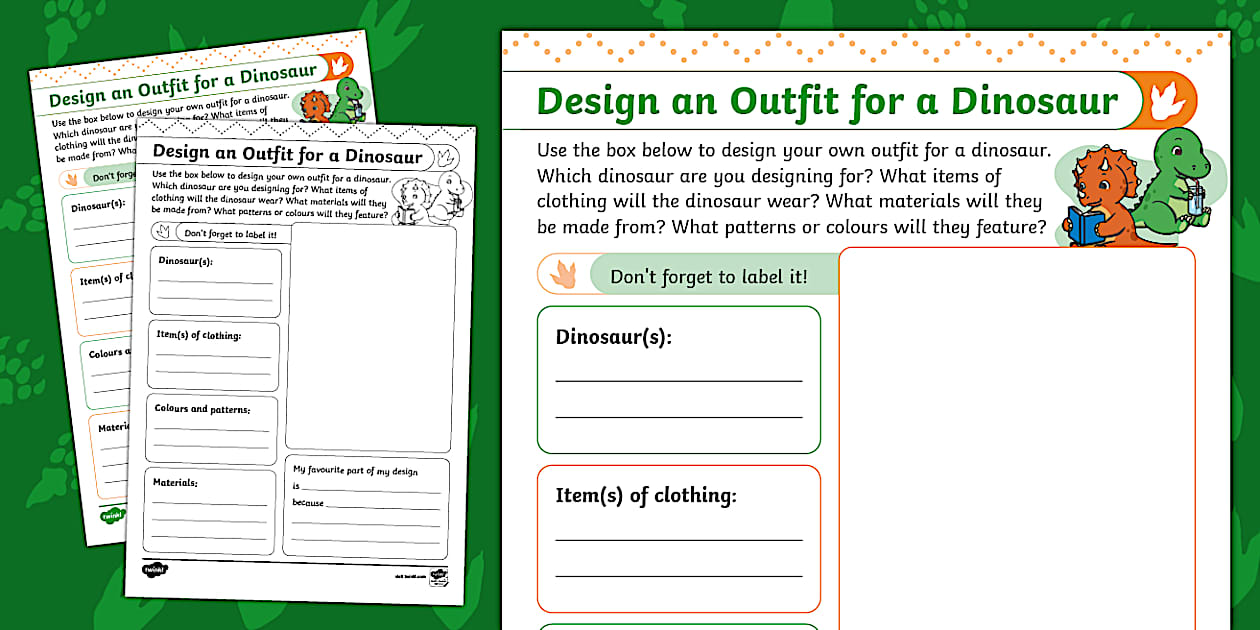 Design an Outfit for a Dinosaur Worksheet - Twinkl