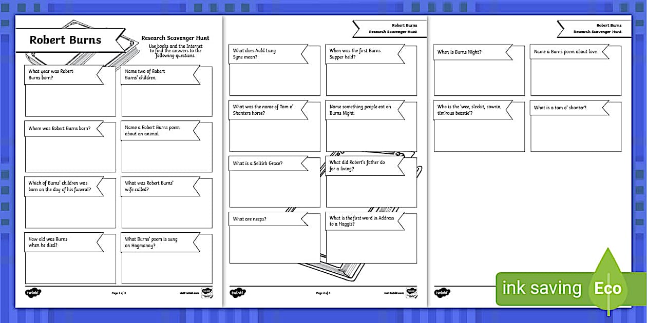 Robert Burns Research Scavenger Hunt (teacher made) - Twinkl