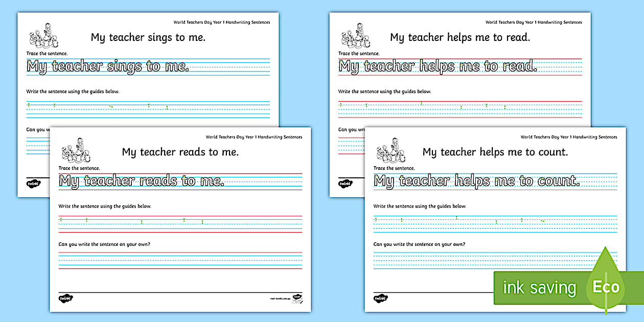 SA World Teachers' Day Year 1 Handwriting Practice Worksheets