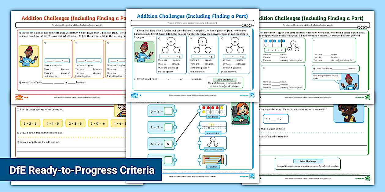 👉 Addition Challenges (Including Finding a Part) Differentiated Maths