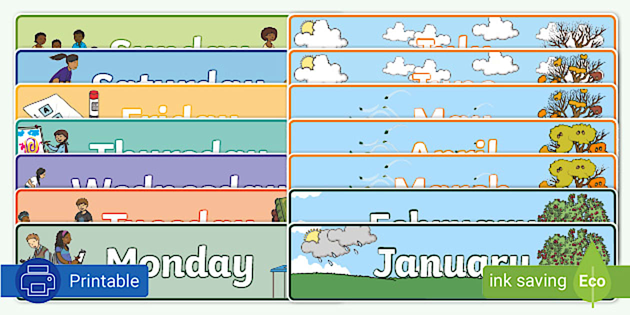 Months of the Year and Days of the Week Display Banners