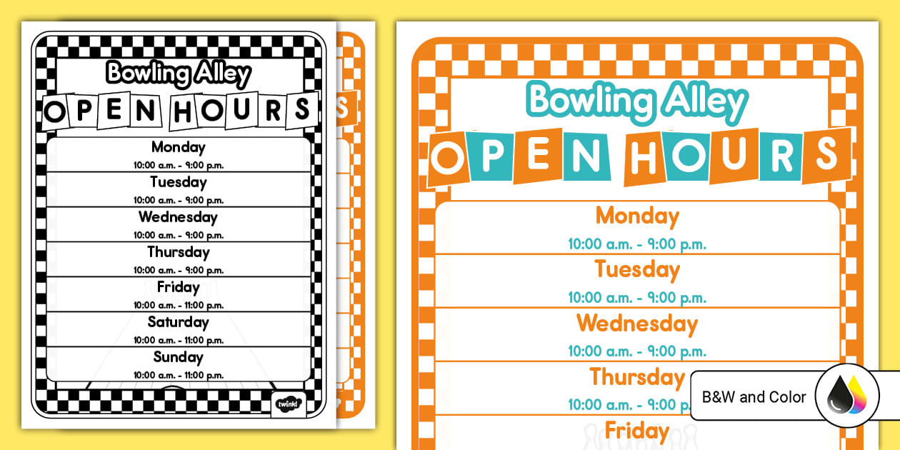 Bowling Alley Dramatic Play Hours Sign (l'enseignant a fait)