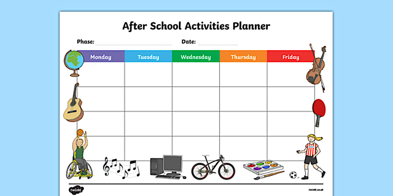 Editable After School Activities Planner (professor feito)