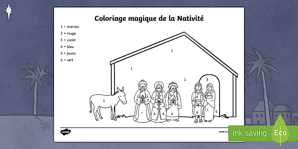 Coloriage magique : La Nativité - Noël, Christmas, coloriage magique,