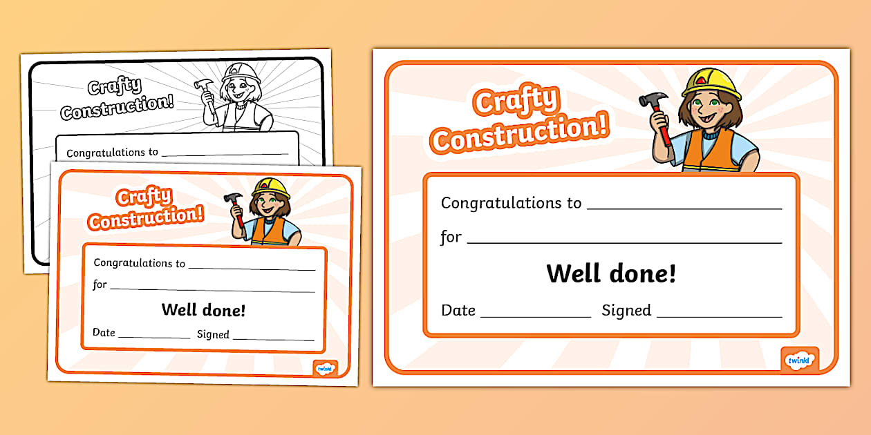 Construction Award Certificate (teacher made) - Twinkl