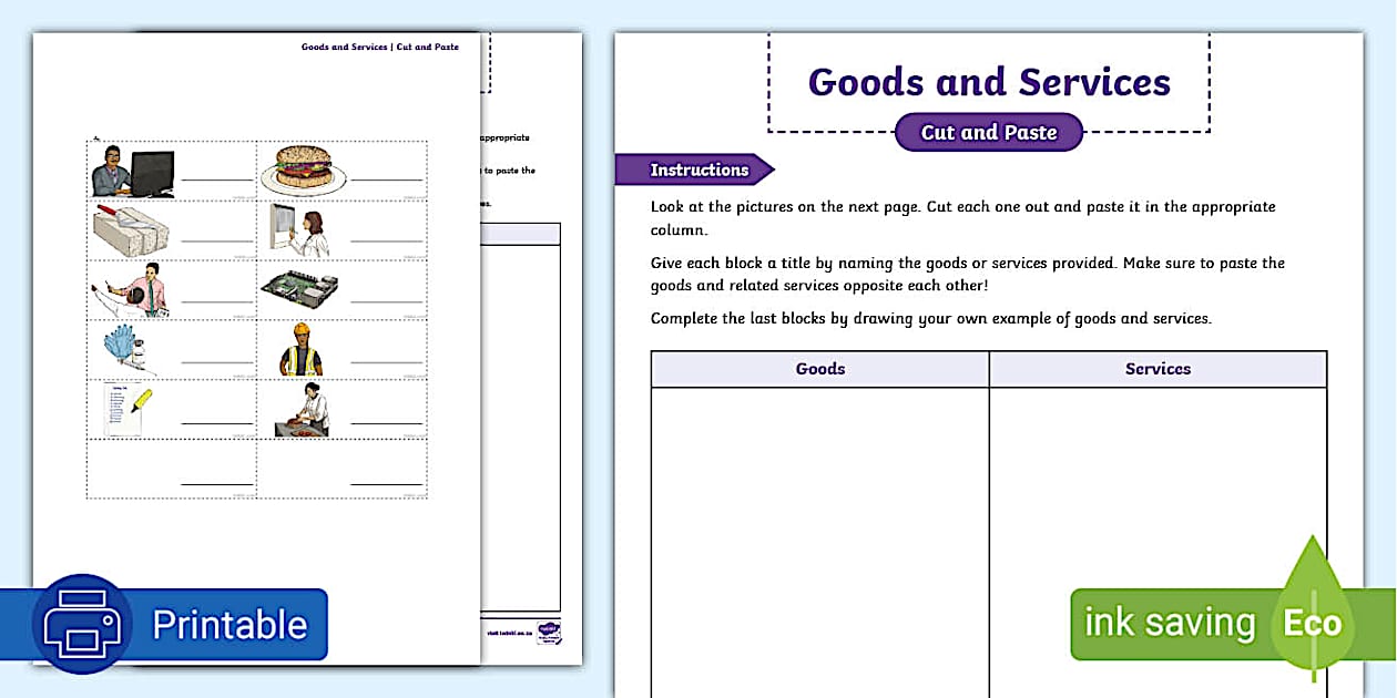 Goods and Services Cut and Stick Worksheet (teacher made)