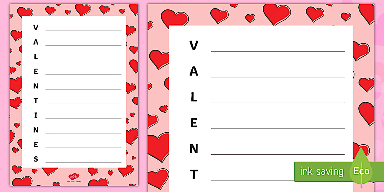 TAS Valentine's Day Acrostic Poem (teacher made) - Twinkl