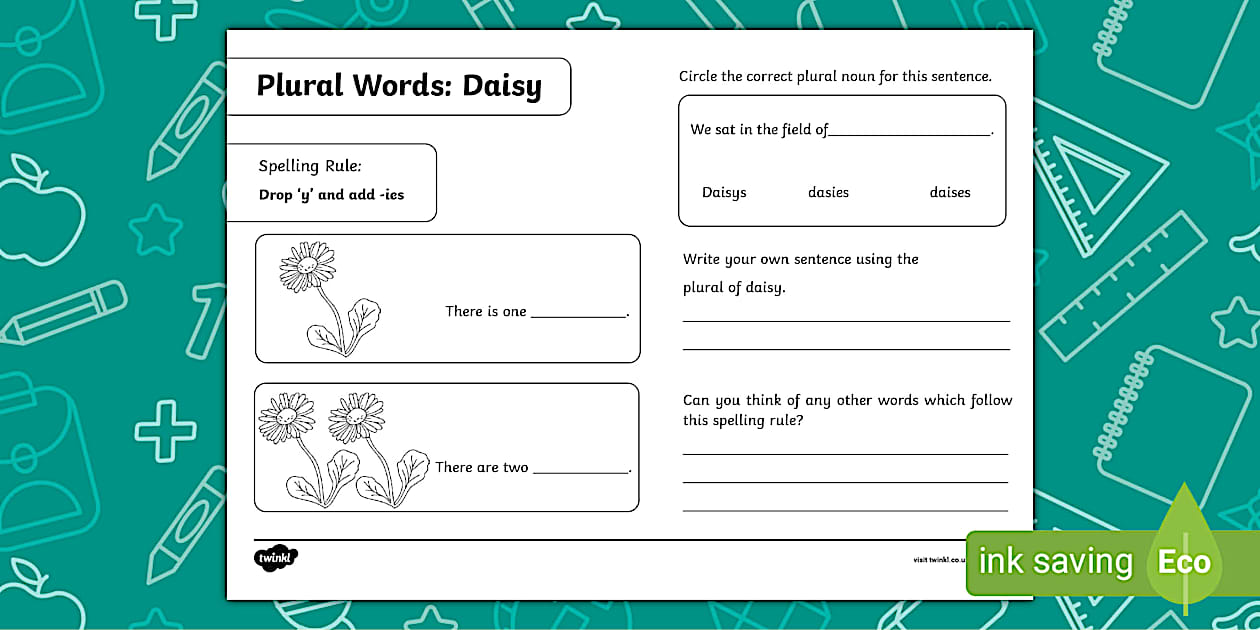 Plural Words - Daisy Worksheet (teacher made) - Twinkl