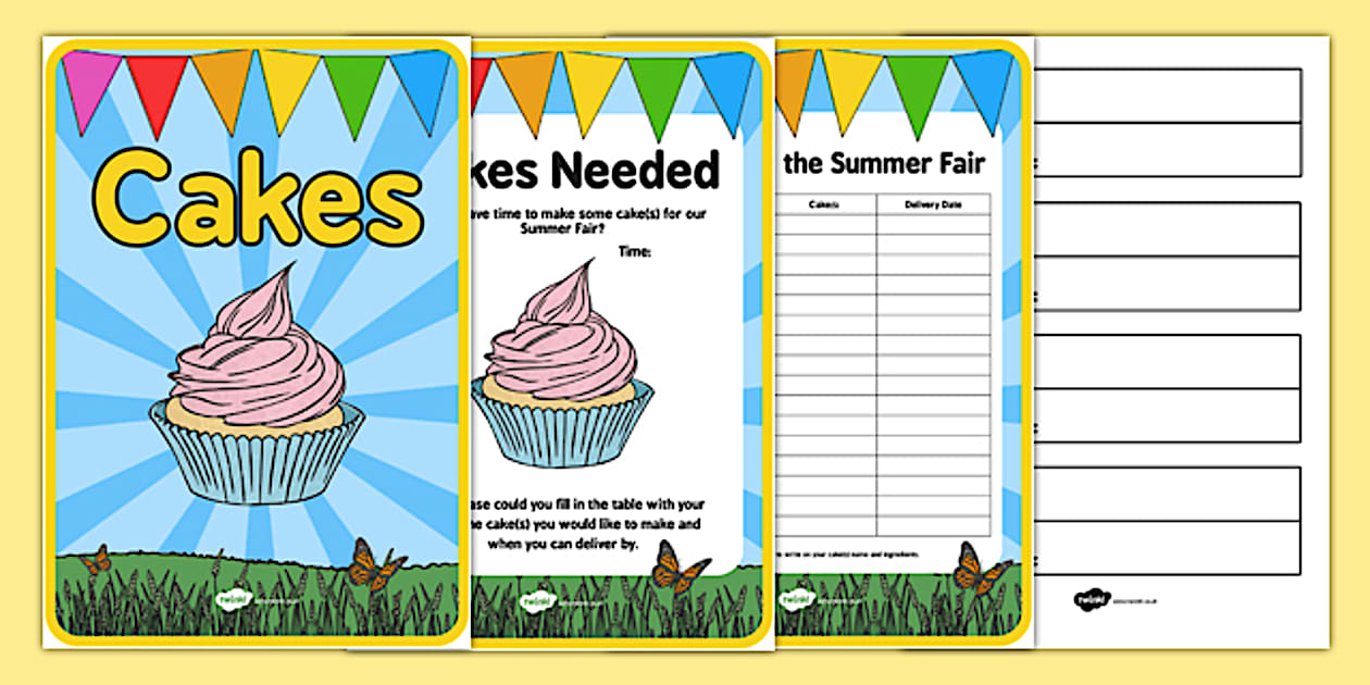 Editable Care Home Summer Fair Cakes Needed Poster and Tags