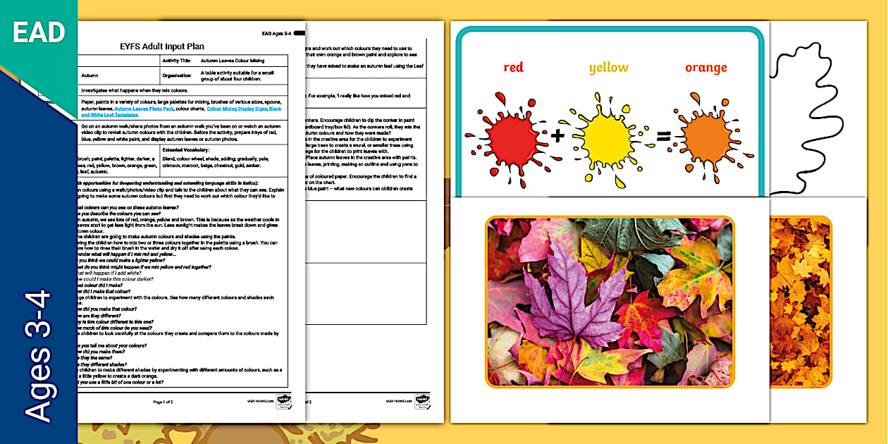 EYFS Autumn Leaves Colour Mixing Adult Input Plan and Resource Pack