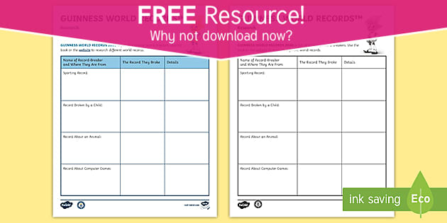 FREE Guinness World Records Research Grid (teacher made)