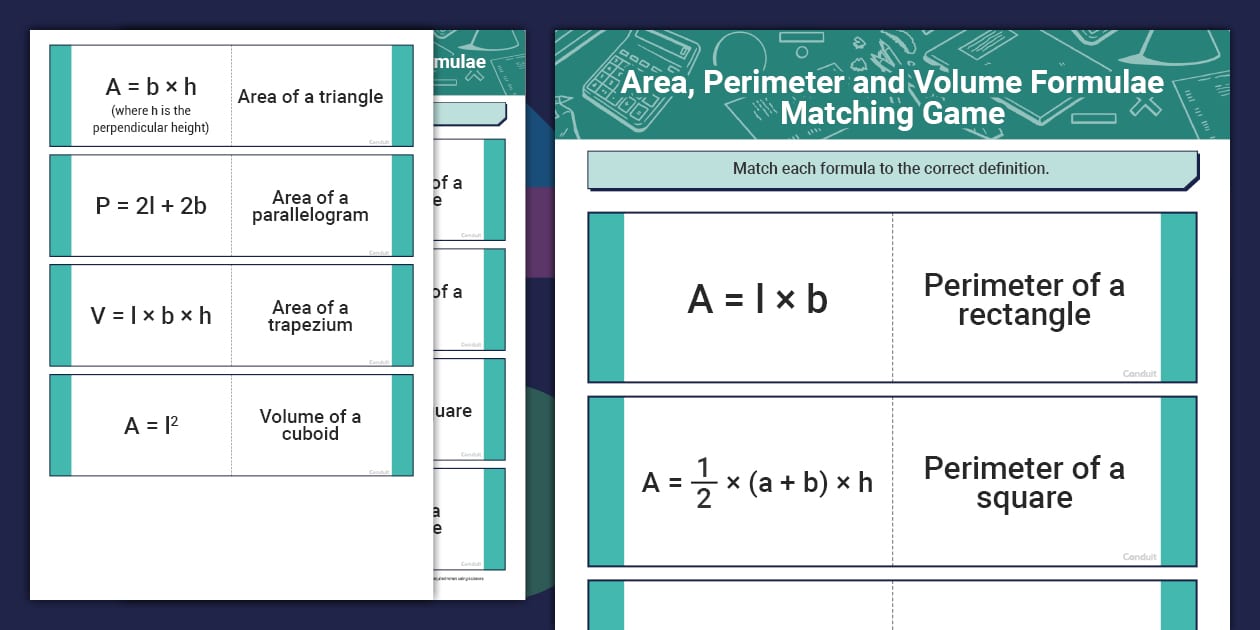 Area, Perimeter and Volume Formulae Matching Game - Twinkl
