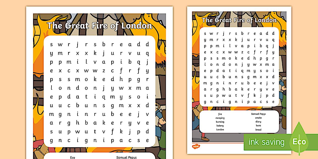Lower Ability The Great Fire Of London Word Search - Twinkl