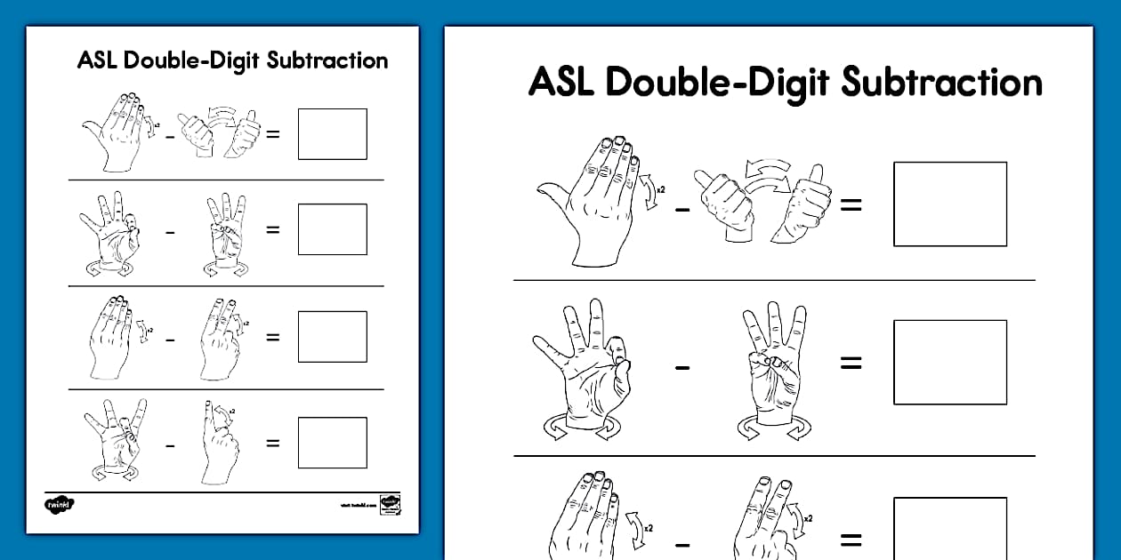 ASL Double-Digit Subtraction Worksheet - Twinkl