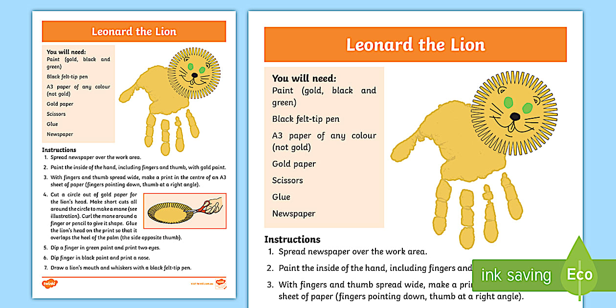 Leonard the Lion Craft Activity | Hand painting | Twinkl