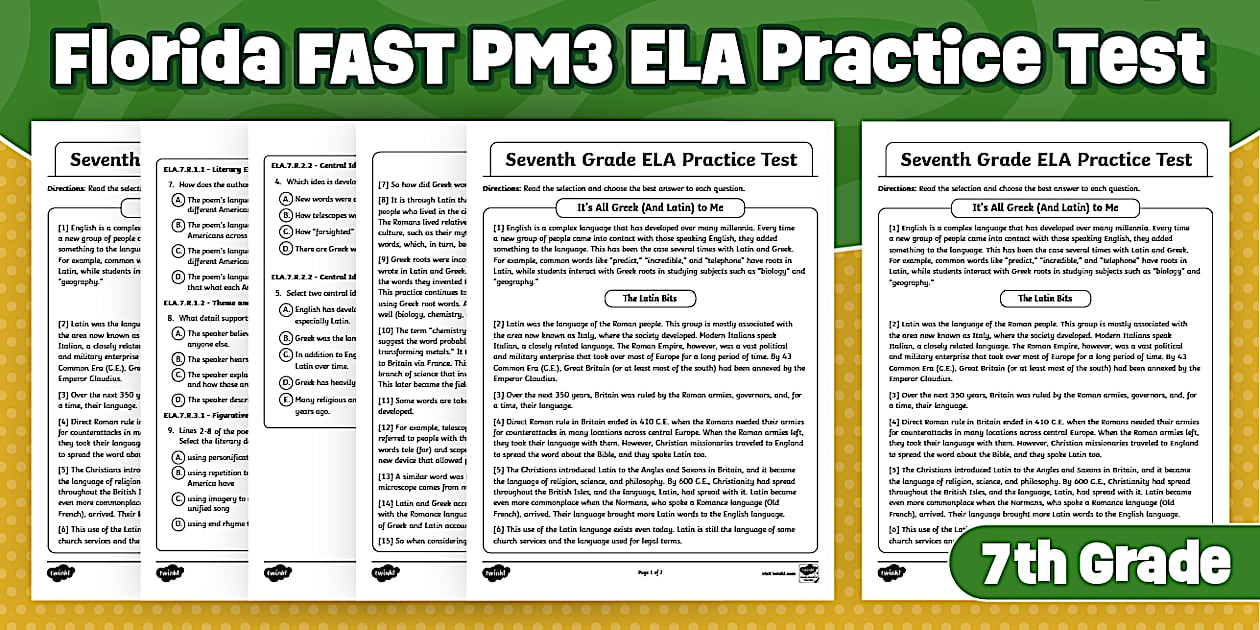 Seventh Grade ELA Sample FAST Testing Pages