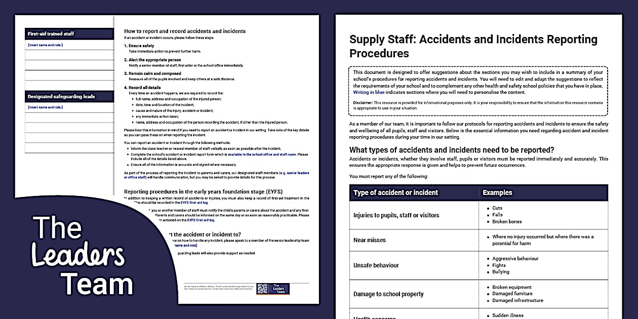 Supply Staff Reporting Accidents and Incidents - SLT