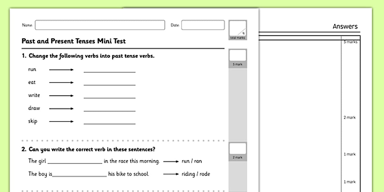 Past and Present Tense Test | SPaG Challenge - Twinkl