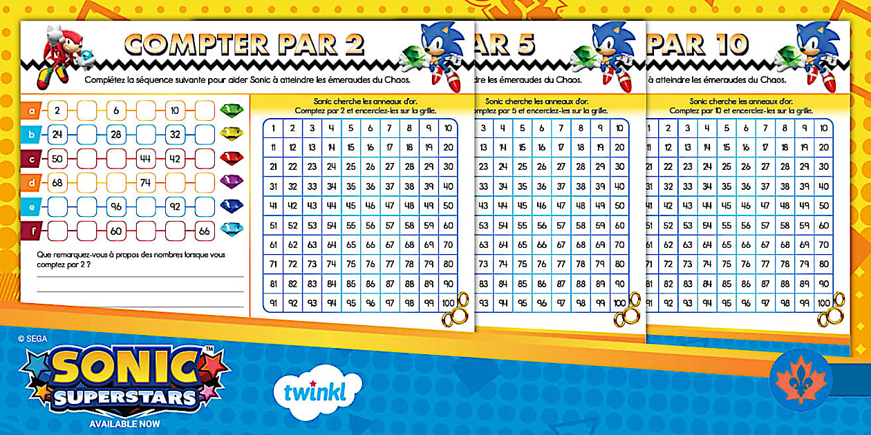 Sonic: Counting in 2s, 5s, and 10s Activity for K-Grade 2 French