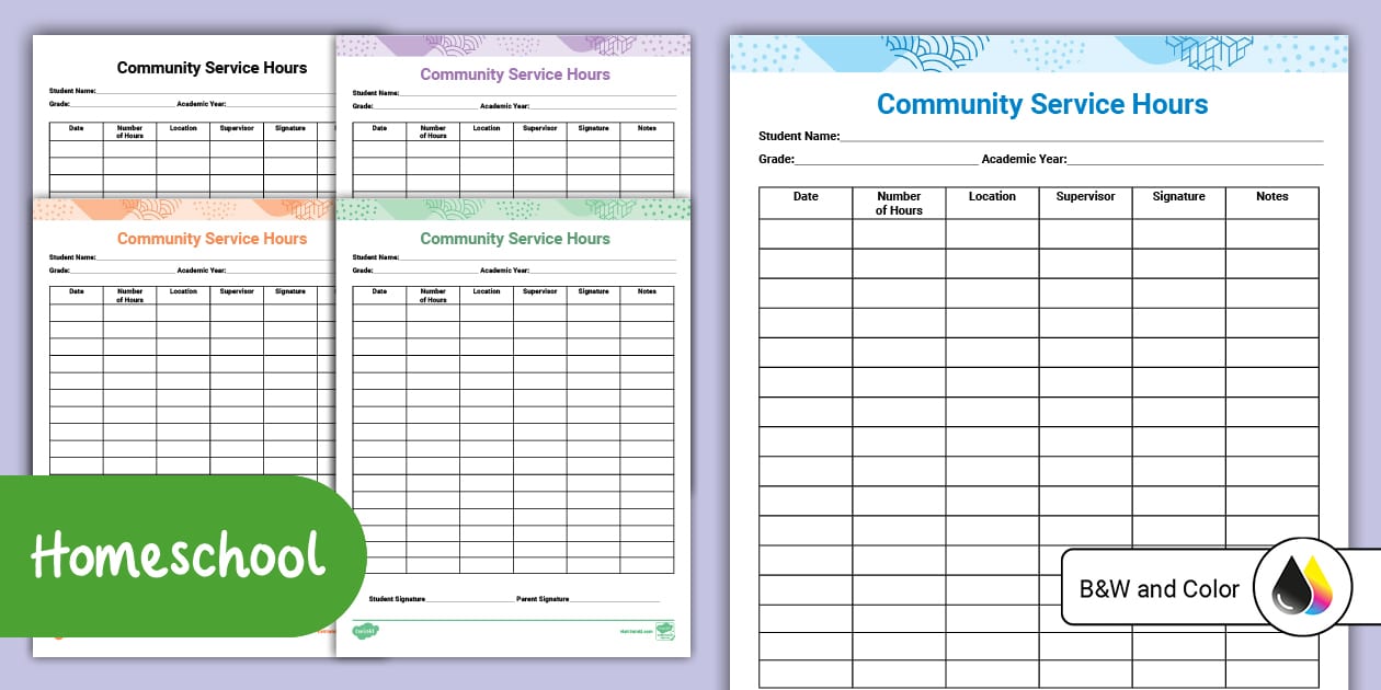 Community Service Hours Log Sheet (teacher made) - Twinkl