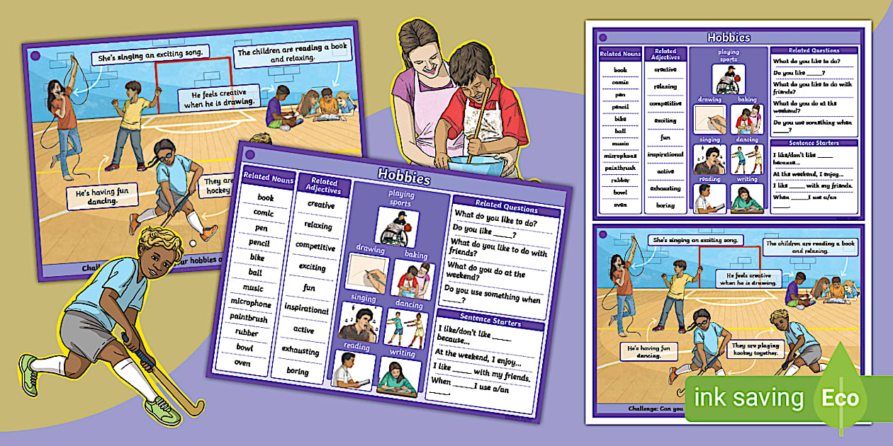New to English EAL Hobbies Vocabulary Knowledge Organiser