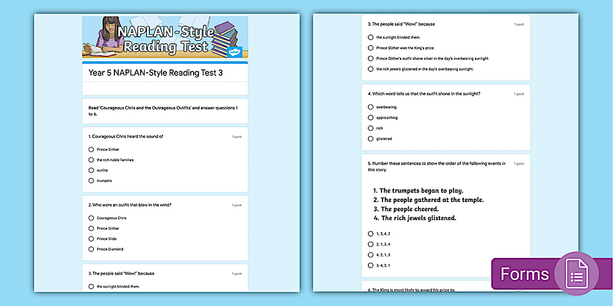 Year 5 Naplan-Style Reading Test 3 Google Form - Twinkl