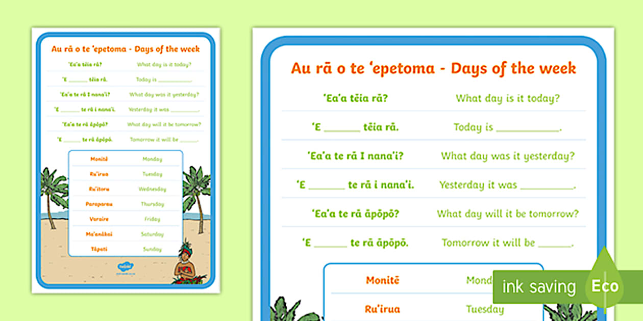 Cook Island Days of the Week Display Poster (teacher made)