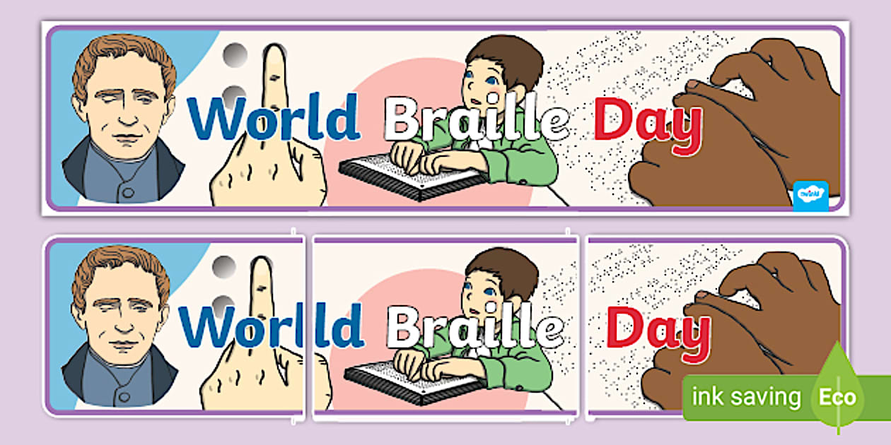 Cursive World Braille Day Banner (professor feito) - Twinkl