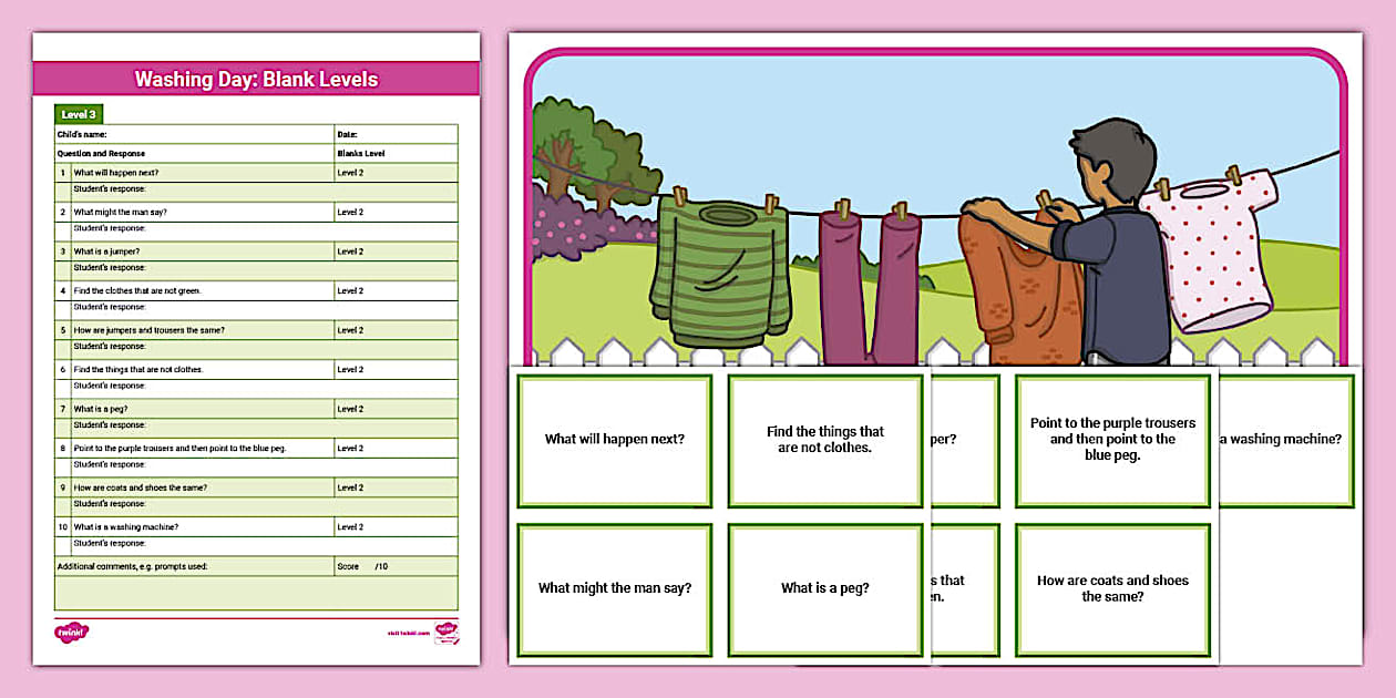 Washing Day Blanks Level 3 Questions (teacher made) - Twinkl