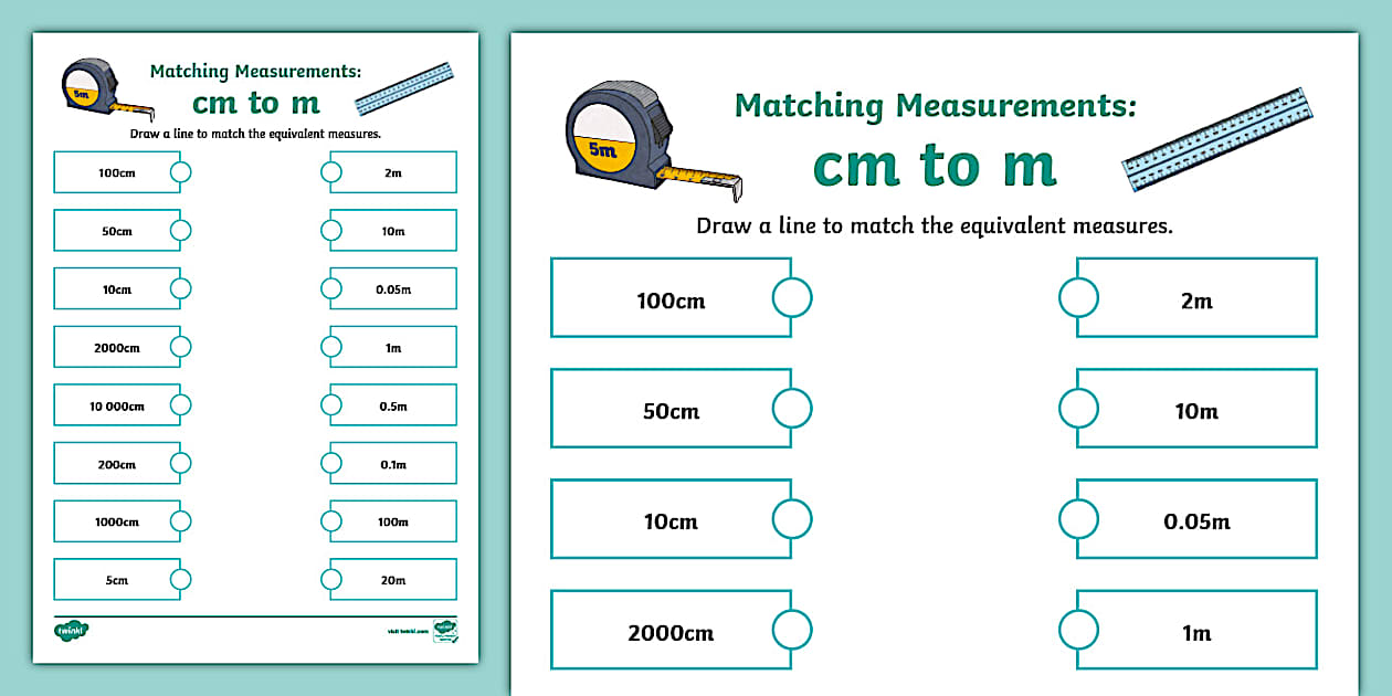 👉 Matching Measurements cm to m Activity Sheet - Twinkl - KS2