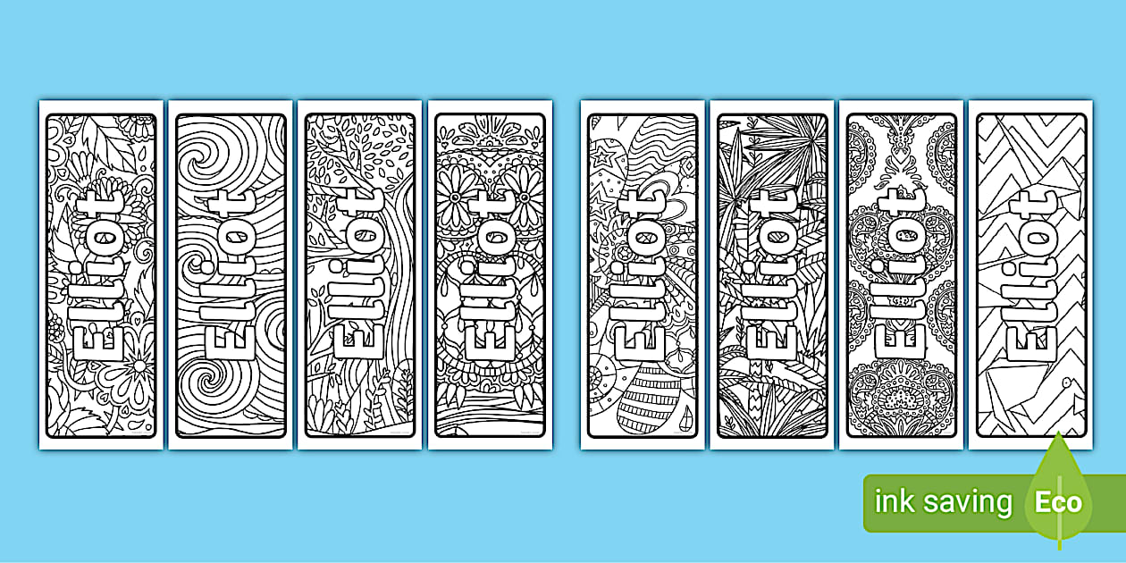 Elliot Mindfulness Name Colouring Bookmarks (teacher made)