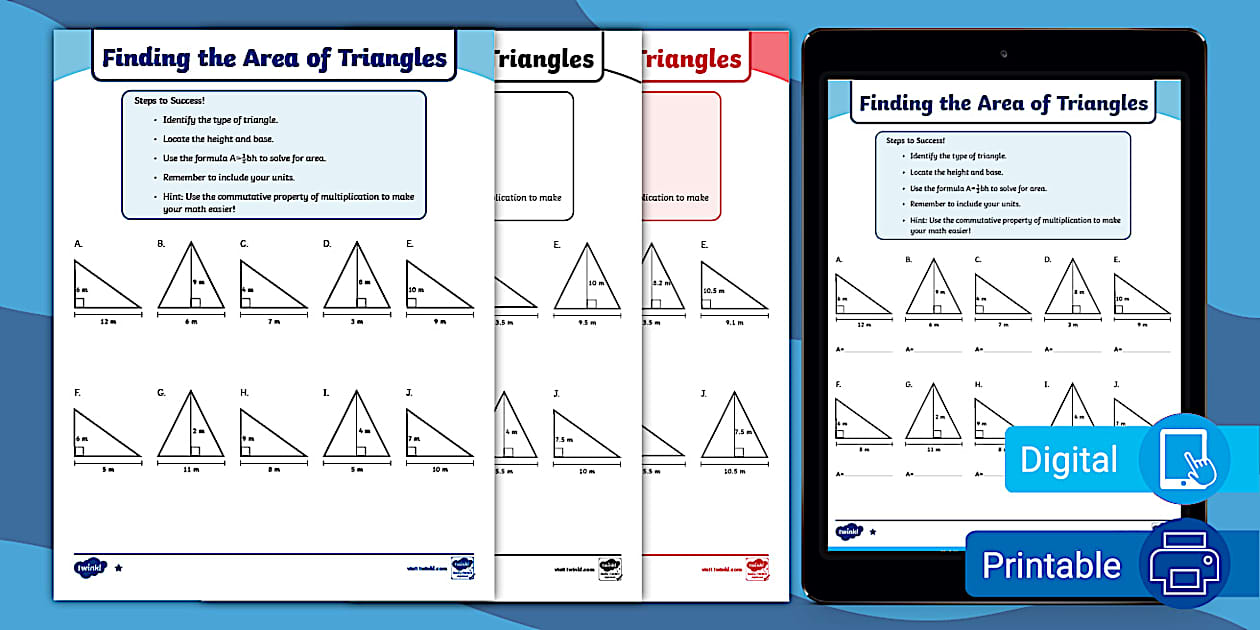 6th Gr Finding the Area of Triangles Differentiated Worksheet