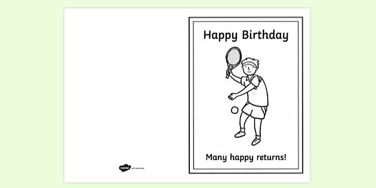 Tennis Player Birthday Card Colouring Activity | Printable