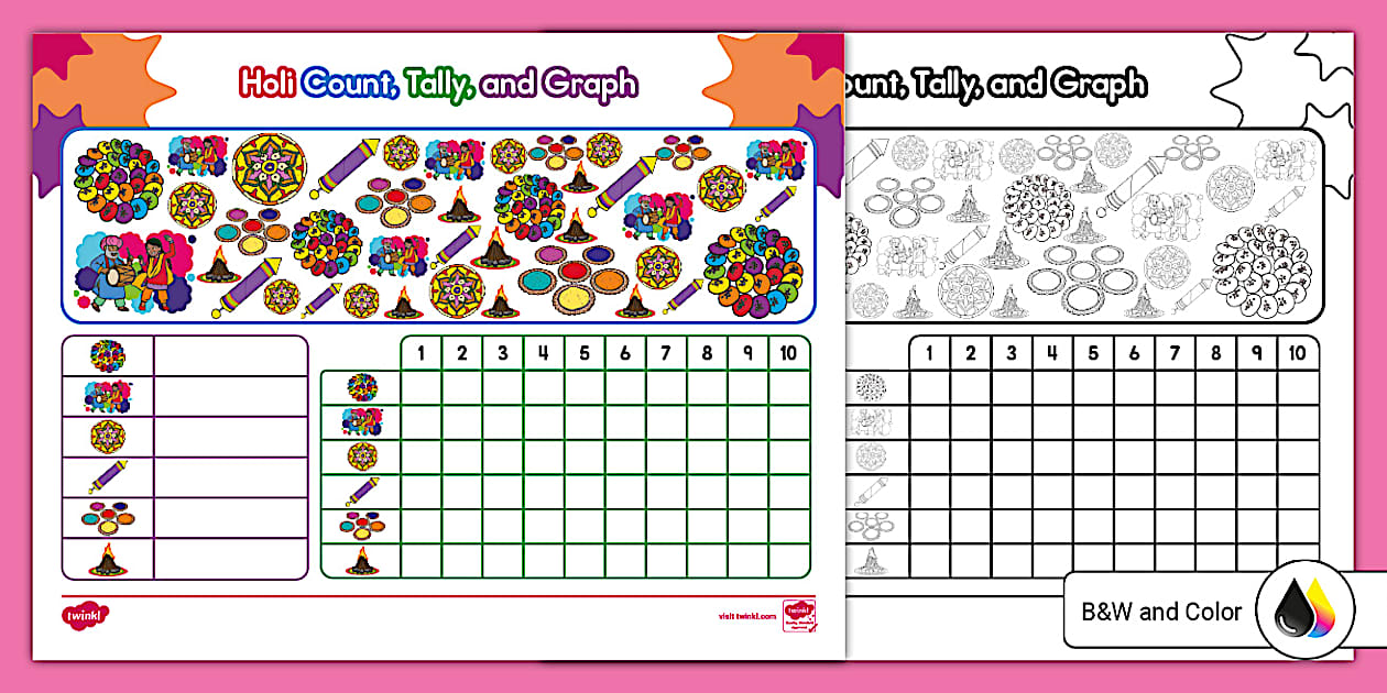 First Grade Holi Count, Tally, and Graph Worksheet - Twinkl